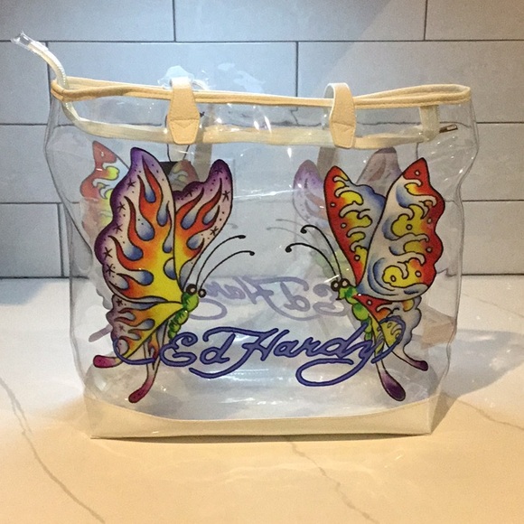 Ed Hardy | Bags | Ed Hardy Transparent Butterfly Tote With Signature ...